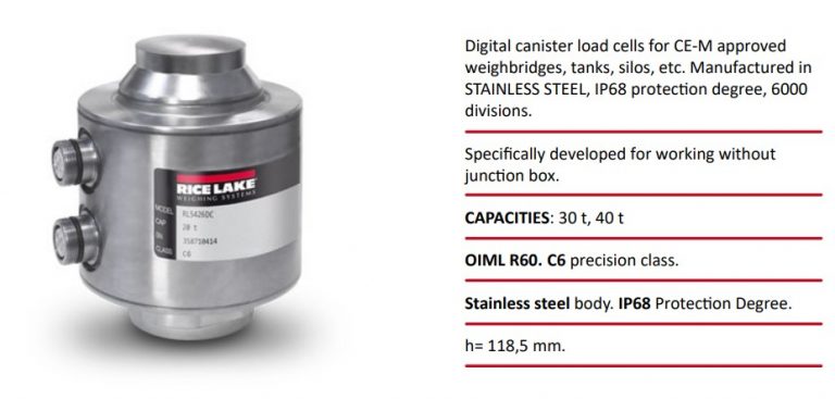 Rice Lake Digital Canister Load Cells, In Stainless Steel, “RL5426DC ...